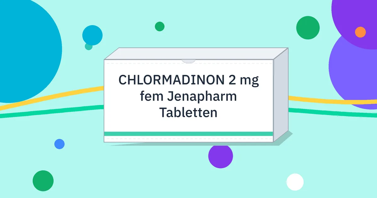 Symbolbild: Packung mit der Aufschrift CHLORMADINON 2 mg fem Jenapharm Tabletten (PZN 05700624) – Verfügbarkeit und Bezug in Apotheken in Frankfurt am Main