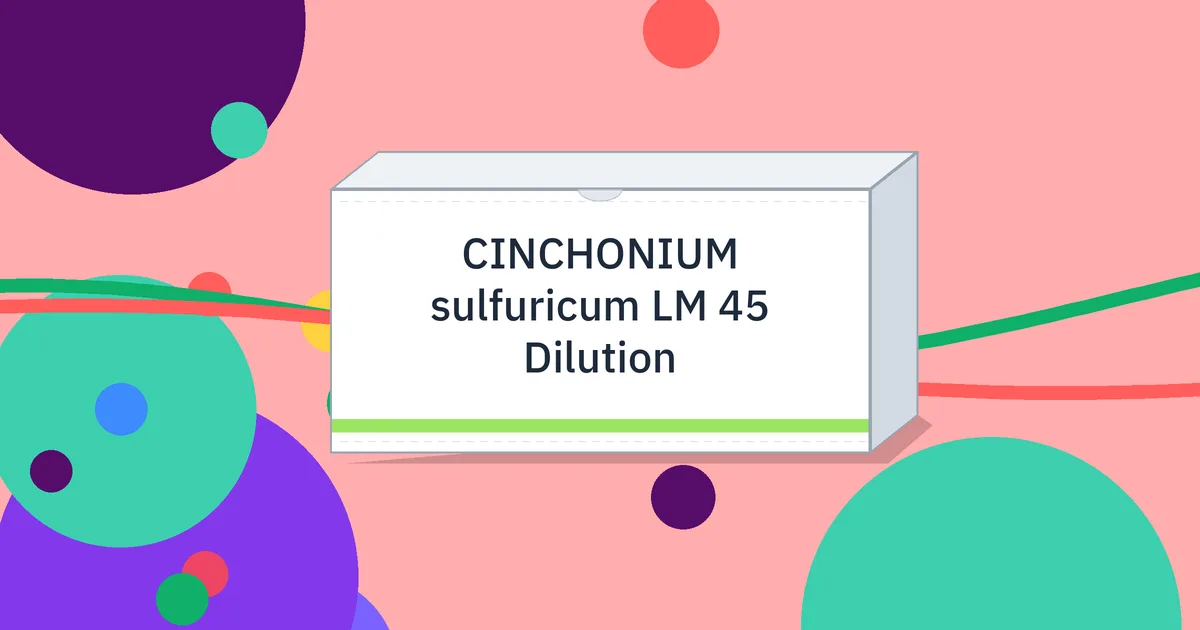 Symbolbild: Packung mit der Aufschrift CINCHONIUM sulfuricum LM 45 Dilution (PZN 13446660) – Verfügbarkeit und Bezug in Apotheken in Frankfurt am Main