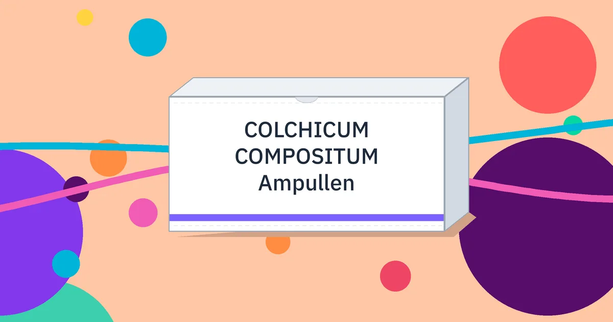 Symbolbild: Packung mit der Aufschrift COLCHICUM COMPOSITUM Ampullen (PZN 01045080) – Verfügbarkeit und Bezug in Apotheken in Frankfurt am Main
