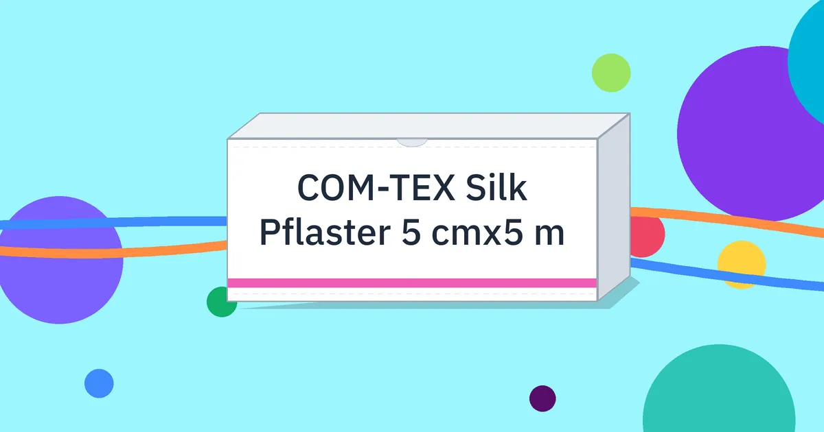 Symbolbild: Packung mit der Aufschrift COM-TEX Silk Pflaster 5 cmx5 m (PZN 02822321) – Verfügbarkeit und Bezug in Apotheken in Frankfurt am Main