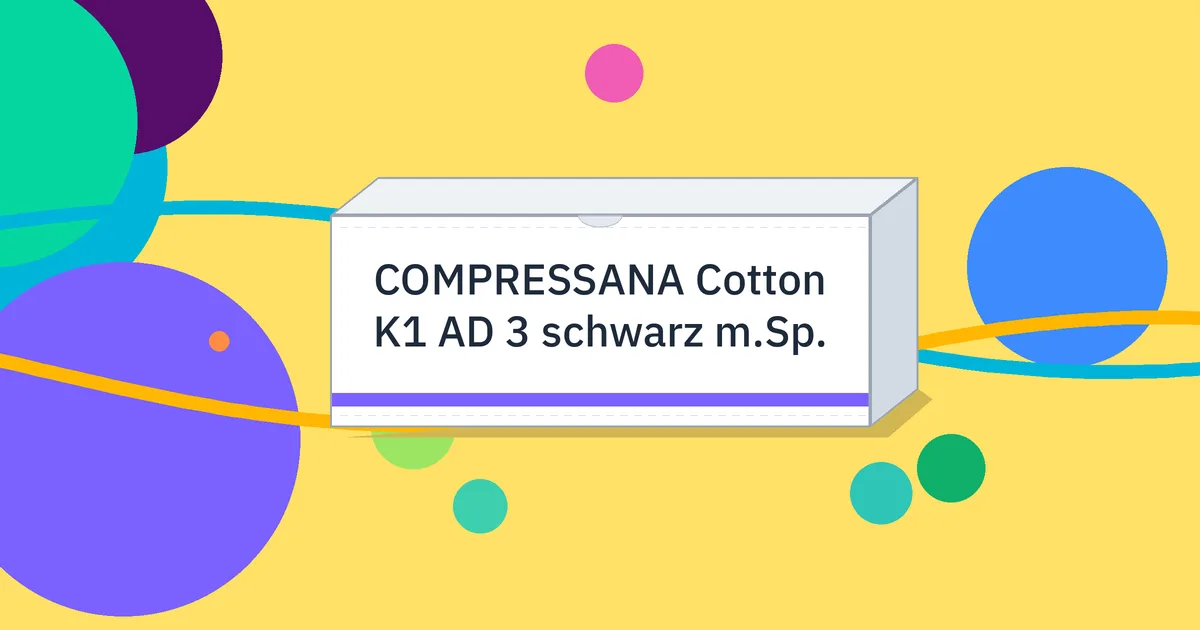 Symbolbild: Packung mit der Aufschrift COMPRESSANA Cotton K1 AD 3 schwarz m.Sp. (PZN 10215546) – Verfügbarkeit und Bezug in Apotheken in Frankfurt am Main