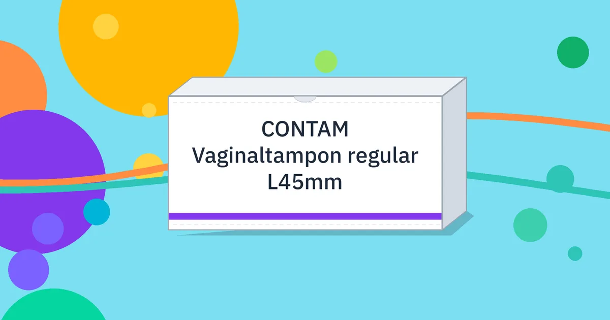 Symbolbild: Packung mit der Aufschrift CONTAM Vaginaltampon regular L45mm (PZN 19278169) – Verfügbarkeit und Bezug in Apotheken in Frankfurt am Main