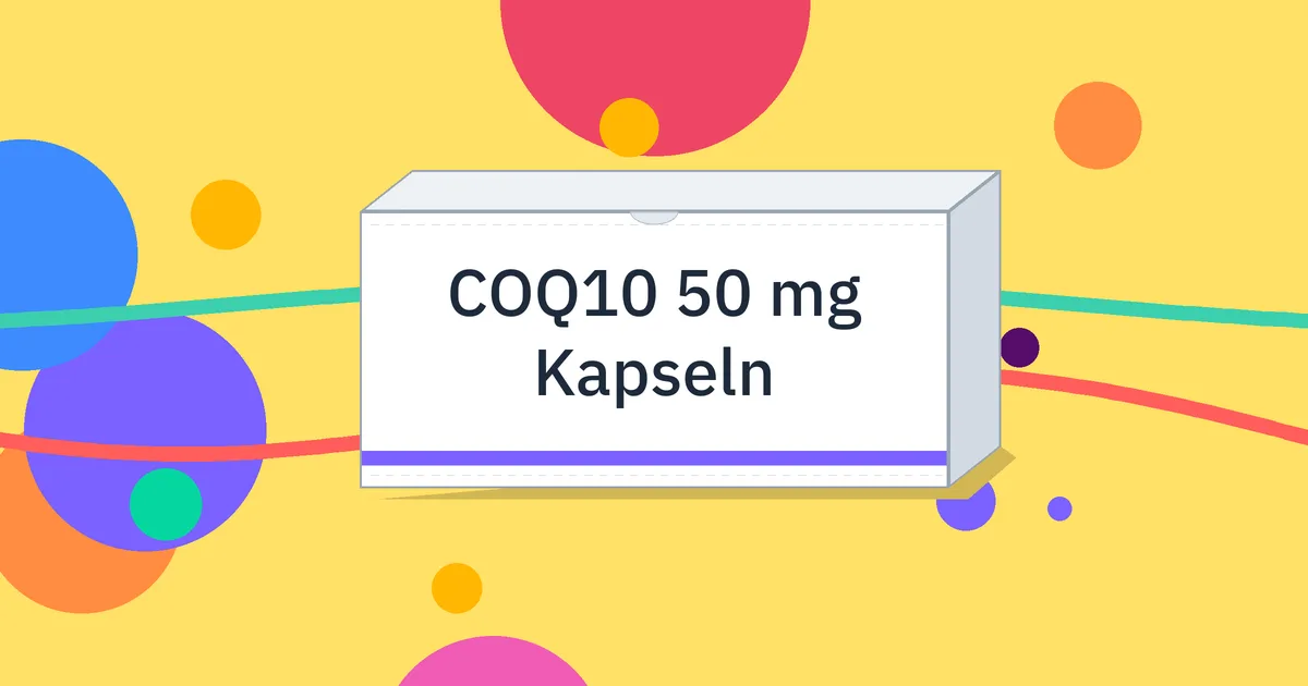Symbolbild: Packung mit der Aufschrift COQ10 50 mg Kapseln (PZN 15265106) – Verfügbarkeit und Bezug in Apotheken in Frankfurt am Main