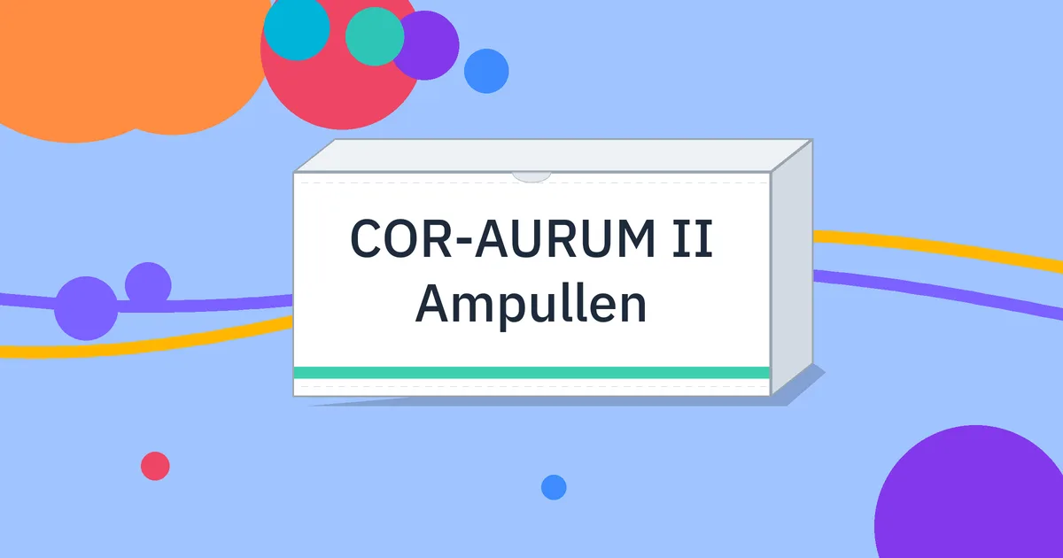 Symbolbild: Packung mit der Aufschrift COR-AURUM II Ampullen (PZN 01223707) – Verfügbarkeit und Bezug in Apotheken in Frankfurt am Main