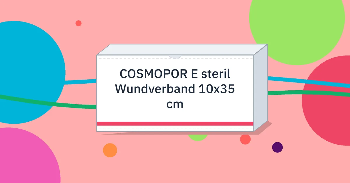 Symbolbild: Packung mit der Aufschrift COSMOPOR E steril Wundverband 10x35 cm (PZN 19904997) – Verfügbarkeit und Bezug in Apotheken in Frankfurt am Main