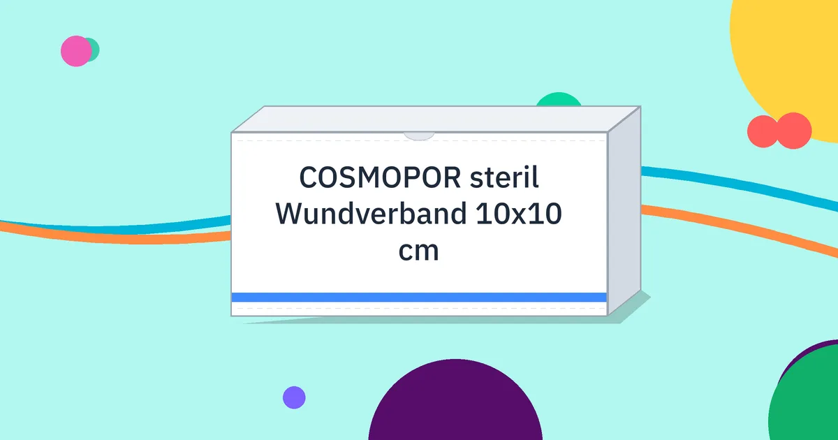 Symbolbild: Packung mit der Aufschrift COSMOPOR steril Wundverband 10x10 cm (PZN 17433542) – Verfügbarkeit und Bezug in Apotheken in Frankfurt am Main