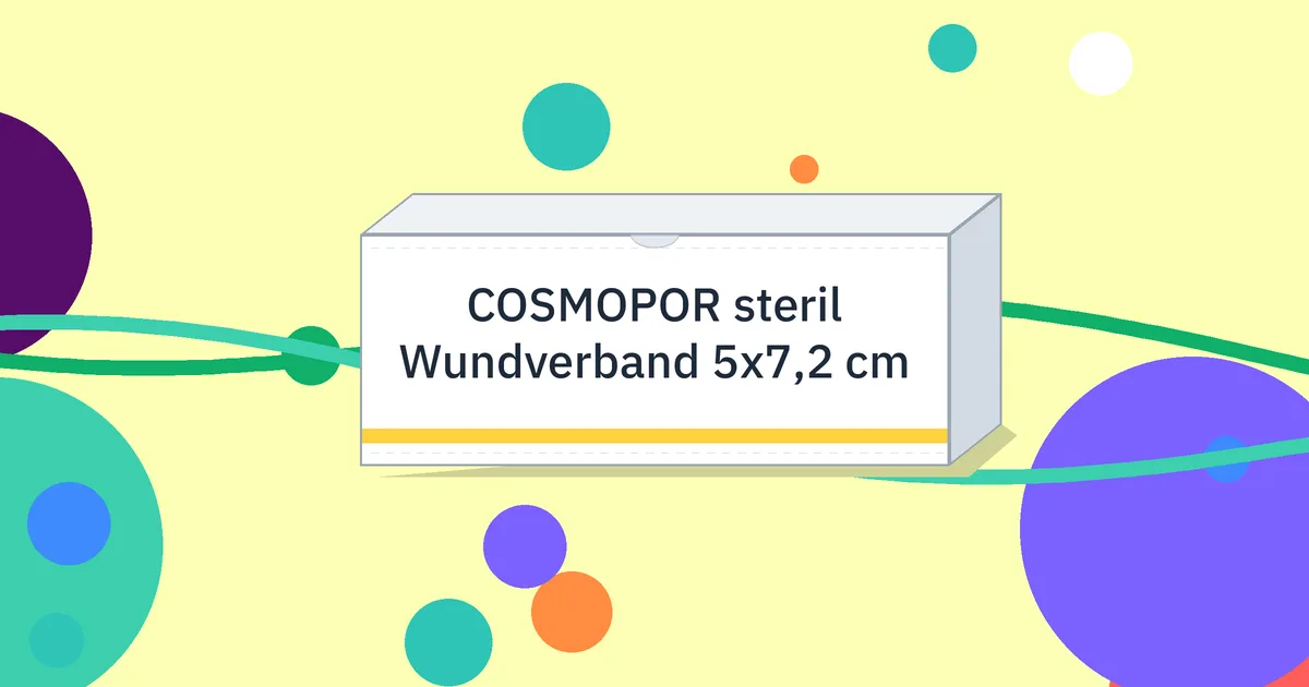 Symbolbild: Packung mit der Aufschrift COSMOPOR steril Wundverband 5x7,2 cm (PZN 18805170) – Verfügbarkeit und Bezug in Apotheken in Frankfurt am Main