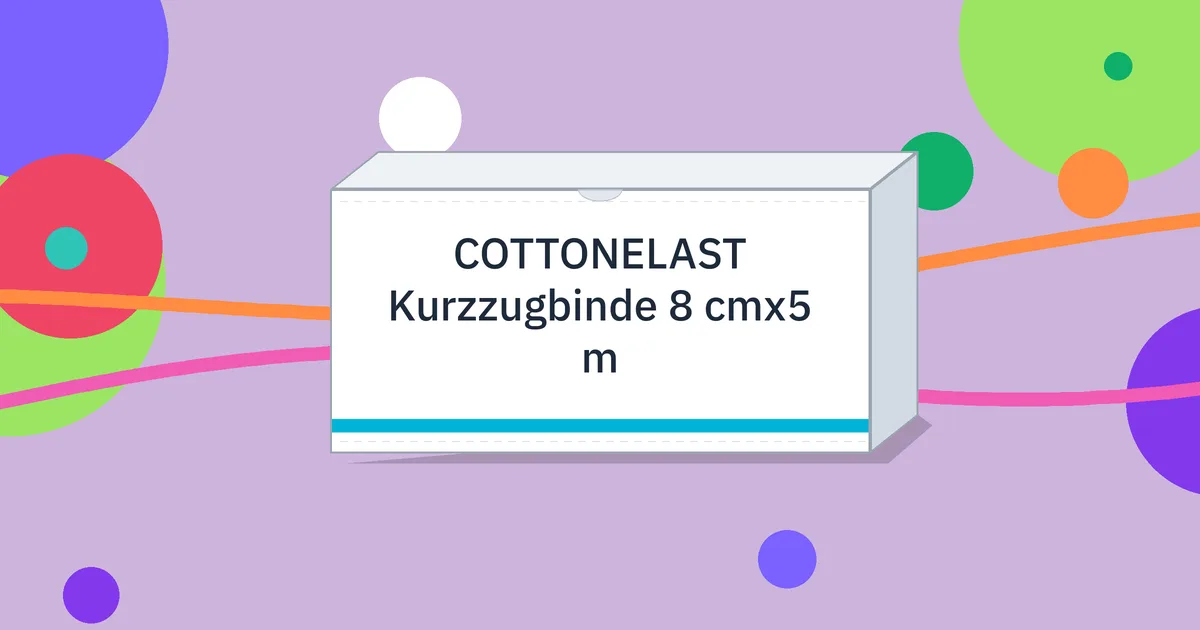 Symbolbild: Packung mit der Aufschrift COTTONELAST Kurzzugbinde 8 cmx5 m (PZN 18037736) – Verfügbarkeit und Bezug in Apotheken in Frankfurt am Main