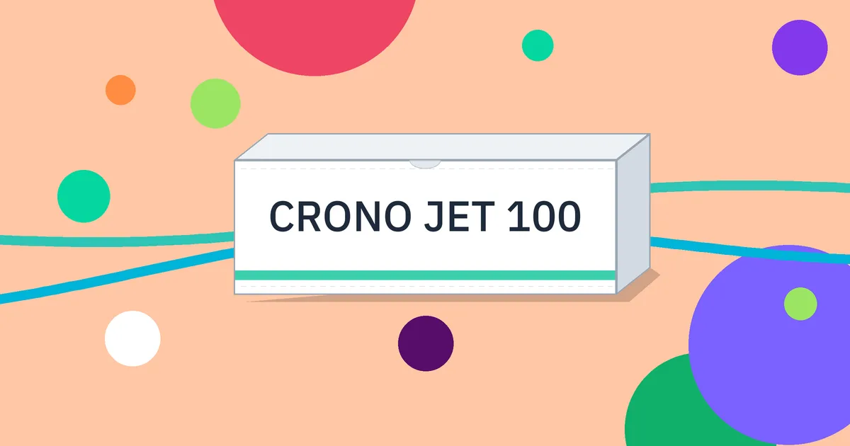 Symbolbild: Packung mit der Aufschrift CRONO JET 100 (PZN 15635135) – Verfügbarkeit und Bezug in Apotheken in Frankfurt am Main