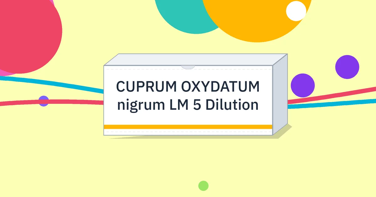 Symbolbild: Packung mit der Aufschrift CUPRUM OXYDATUM nigrum LM 5 Dilution (PZN 13458580) – Verfügbarkeit und Bezug in Apotheken in Frankfurt am Main