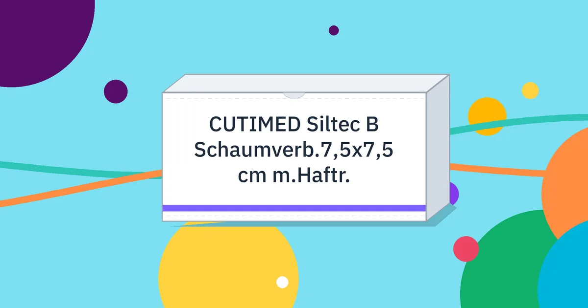 Symbolbild: Packung mit der Aufschrift CUTIMED Siltec B Schaumverb.7,5x7,5 cm m.Haftr. (PZN 12655077) – Verfügbarkeit und Bezug in Apotheken in Frankfurt am Main
