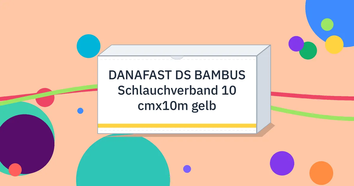 Symbolbild: Packung mit der Aufschrift DANAFAST DS BAMBUS Schlauchverband 10 cmx10m gelb (PZN 18368232) – Verfügbarkeit und Bezug in Apotheken in Frankfurt am Main