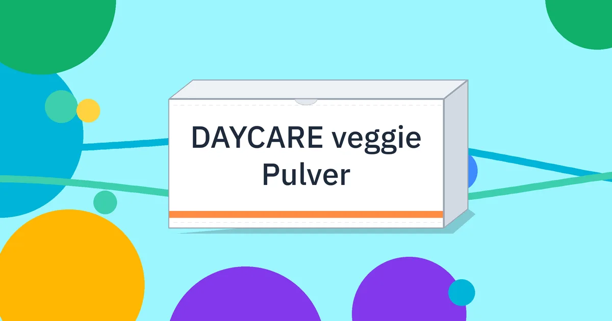 Symbolbild: Packung mit der Aufschrift DAYCARE veggie Pulver (PZN 20279470) – Verfügbarkeit und Bezug in Apotheken in Frankfurt am Main