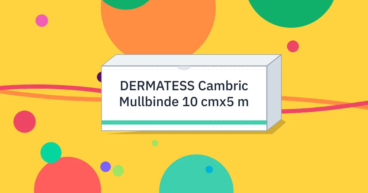 Symbolbild: Packung mit der Aufschrift DERMATESS Cambric Mullbinde 10 cmx5 m (PZN 20111641) – Verfügbarkeit und Bezug in Apotheken in Frankfurt am Main