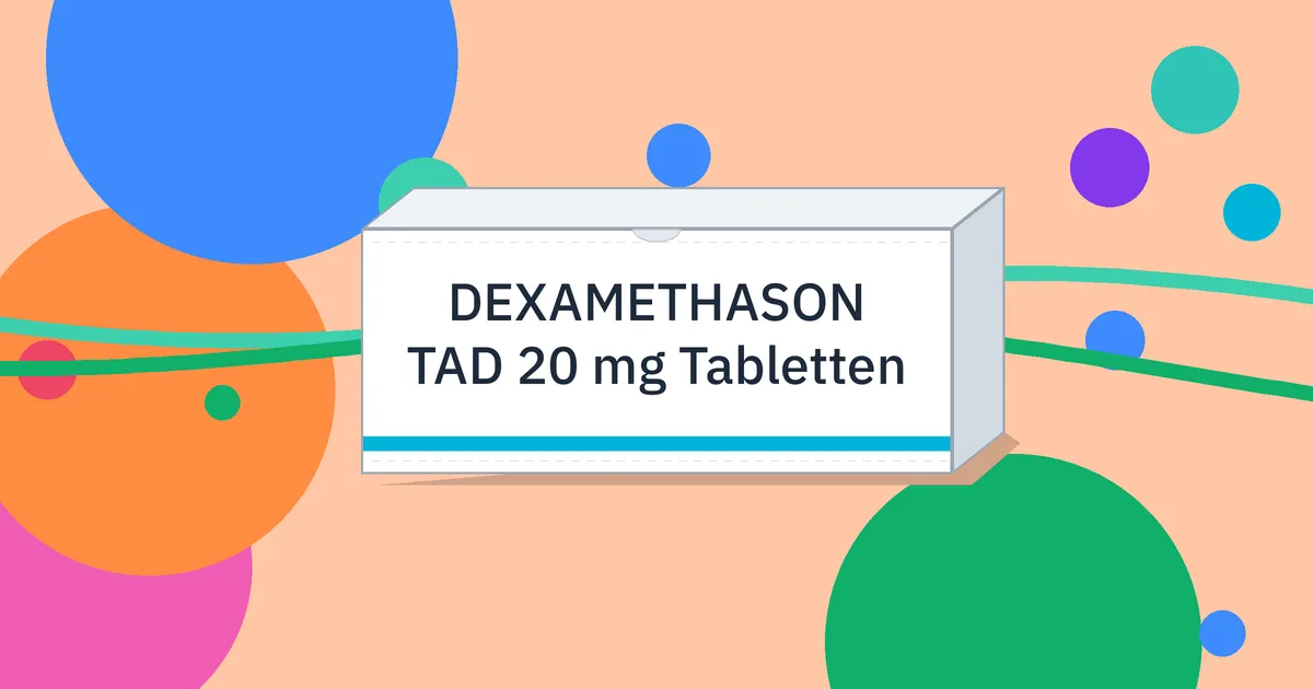 Symbolbild: Packung mit der Aufschrift DEXAMETHASON TAD 20 mg Tabletten (PZN 13721913) – Verfügbarkeit und Bezug in Apotheken in Frankfurt am Main