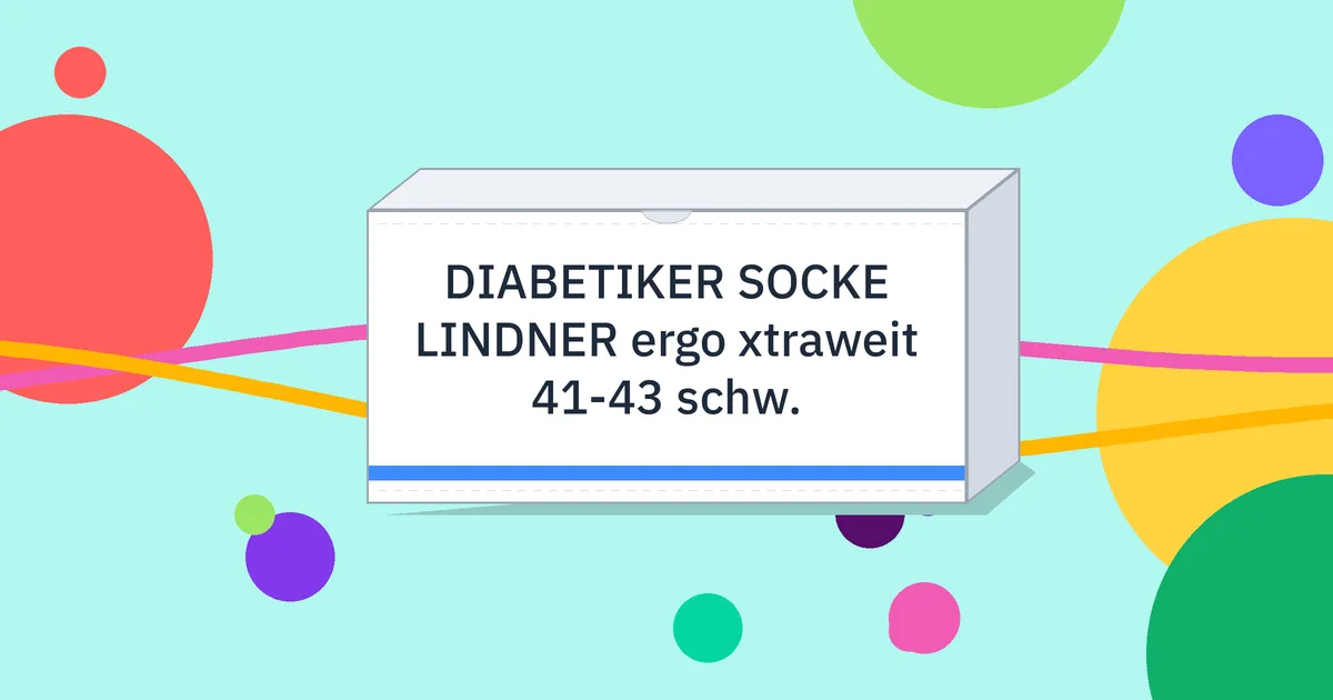 Symbolbild: Packung mit der Aufschrift DIABETIKER SOCKE LINDNER ergo xtraweit 41-43 schw. (PZN 11124805) – Verfügbarkeit und Bezug in Apotheken in Frankfurt am Main