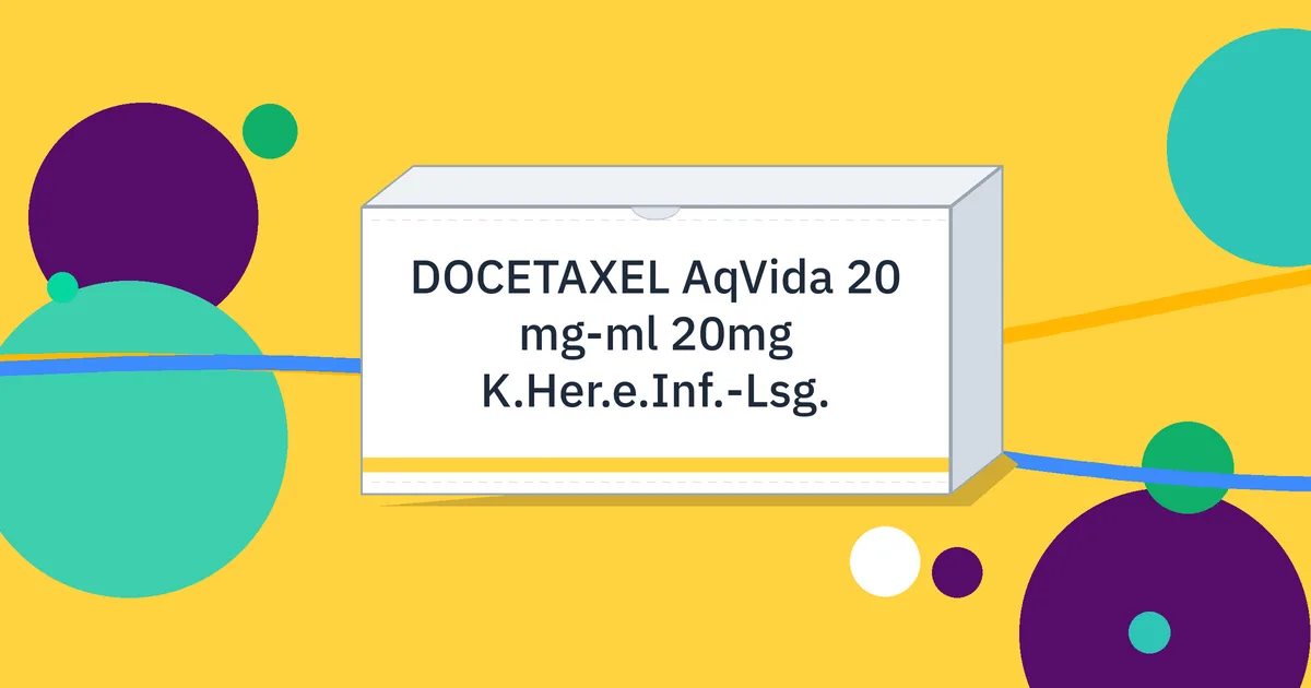 Symbolbild: Packung mit der Aufschrift DOCETAXEL AqVida 20 mg-ml 20mg K.Her.e.Inf.-Lsg. (PZN 14279431) – Verfügbarkeit und Bezug in Apotheken in Frankfurt am Main