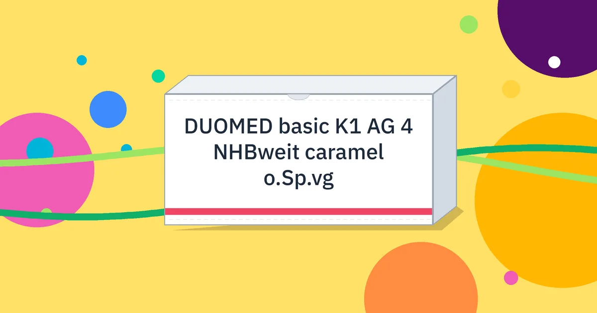 Symbolbild: Packung mit der Aufschrift DUOMED basic K1 AG 4 NHBweit caramel o.Sp.vg (PZN 20905602) – Verfügbarkeit und Bezug in Apotheken in Frankfurt am Main