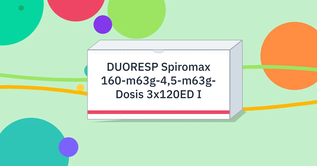 Symbolbild: Packung mit der Aufschrift DUORESP Spiromax 160-m63g-4,5-m63g-Dosis 3x120ED I (PZN 10813193) – Verfügbarkeit und Bezug in Apotheken in Frankfurt am Main