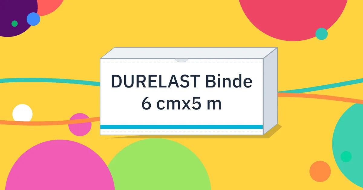 Symbolbild: Packung mit der Aufschrift DURELAST Binde 6 cmx5 m (PZN 06967341) – Verfügbarkeit und Bezug in Apotheken in Frankfurt am Main