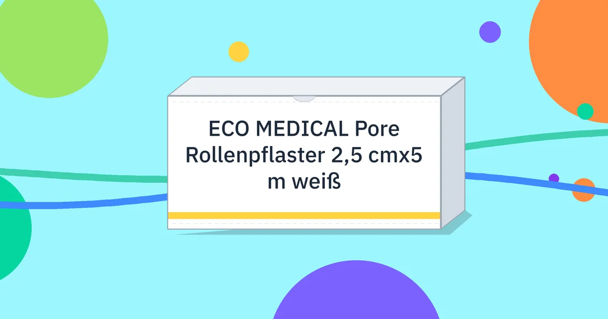 Symbolbild: Packung mit der Aufschrift ECO MEDICAL Pore Rollenpflaster 2,5 cmx5 m weiß (PZN 00742629) – Verfügbarkeit und Bezug in Apotheken in Frankfurt am Main