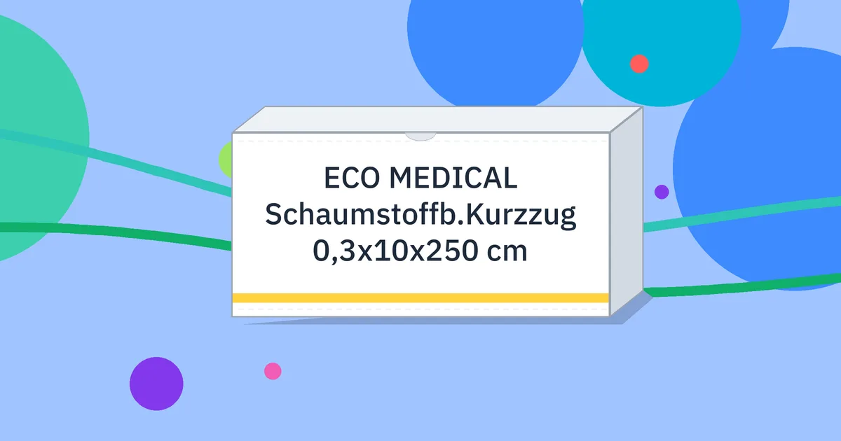 Symbolbild: Packung mit der Aufschrift ECO MEDICAL Schaumstoffb.Kurzzug 0,3x10x250 cm (PZN 10332370) – Verfügbarkeit und Bezug in Apotheken in Frankfurt am Main