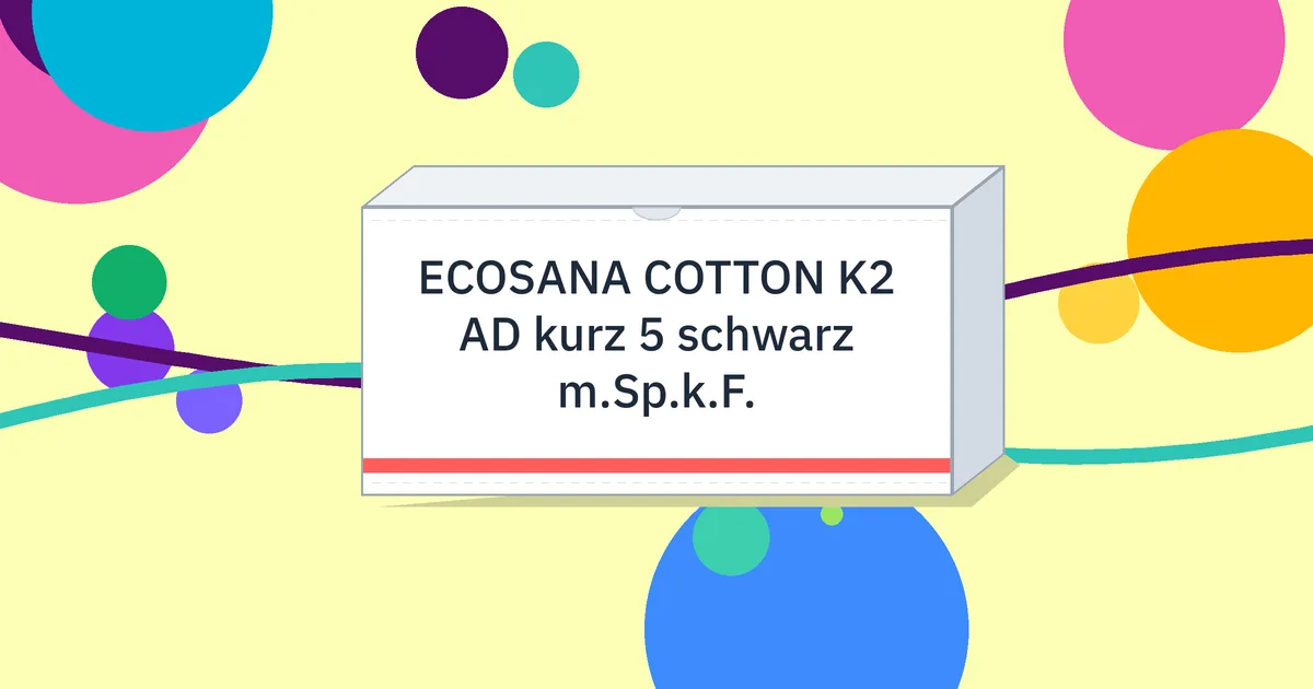 Symbolbild: Packung mit der Aufschrift ECOSANA COTTON K2 AD kurz 5 schwarz m.Sp.k.F. (PZN 16947983) – Verfügbarkeit und Bezug in Apotheken in Frankfurt am Main