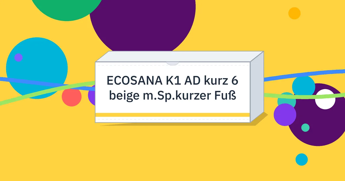 Symbolbild: Packung mit der Aufschrift ECOSANA K1 AD kurz 6 beige m.Sp.kurzer Fuß (PZN 04725289) – Verfügbarkeit und Bezug in Apotheken in Frankfurt am Main