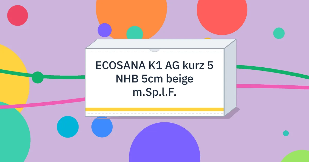 Symbolbild: Packung mit der Aufschrift ECOSANA K1 AG kurz 5 NHB 5cm beige m.Sp.l.F. (PZN 04729117) – Verfügbarkeit und Bezug in Apotheken in Frankfurt am Main