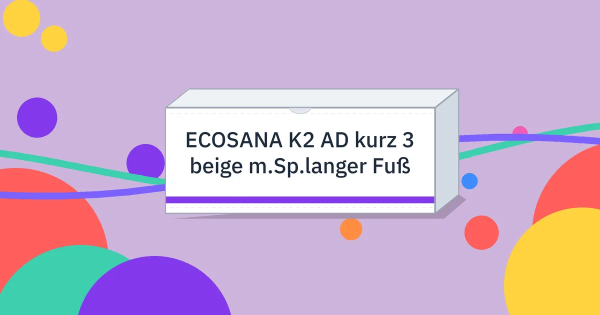 Symbolbild: Packung mit der Aufschrift ECOSANA K2 AD kurz 3 beige m.Sp.langer Fuß (PZN 10954108) – Verfügbarkeit und Bezug in Apotheken in Frankfurt am Main