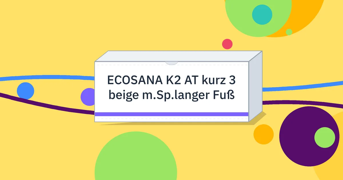 Symbolbild: Packung mit der Aufschrift ECOSANA K2 AT kurz 3 beige m.Sp.langer Fuß (PZN 10954367) – Verfügbarkeit und Bezug in Apotheken in Frankfurt am Main