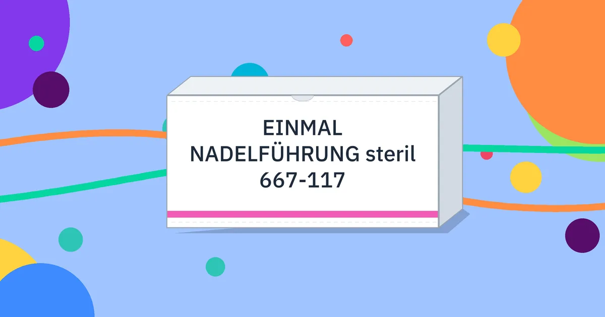 Symbolbild: Packung mit der Aufschrift EINMAL NADELFÜHRUNG steril 667-117 (PZN 16258539) – Verfügbarkeit und Bezug in Apotheken in Frankfurt am Main