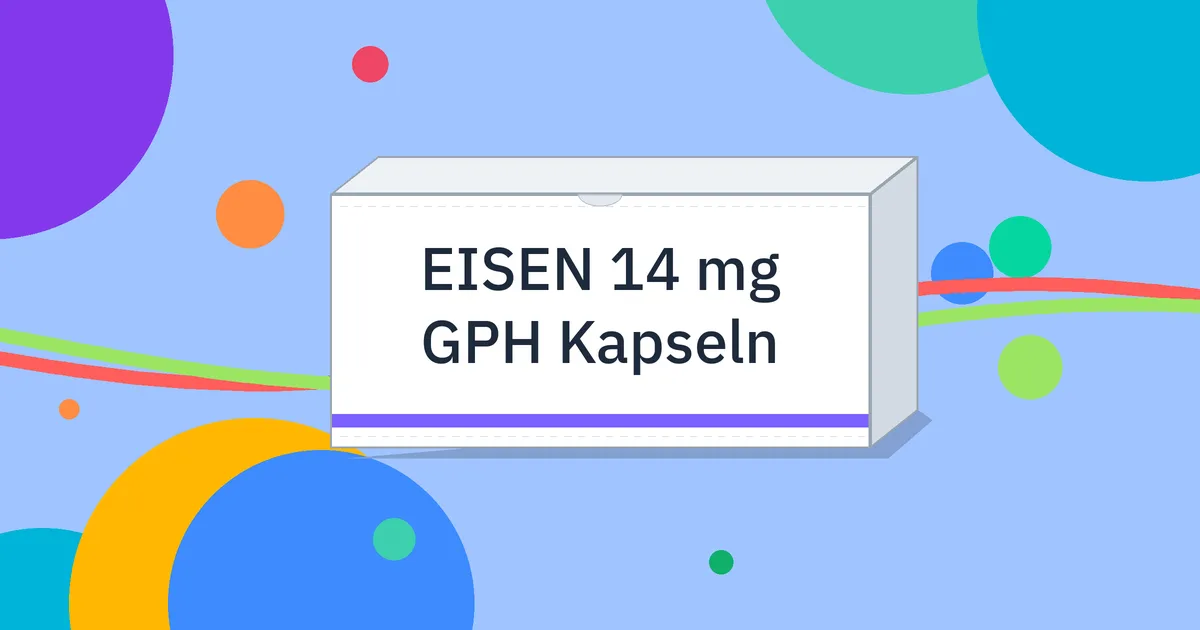 Symbolbild: Packung mit der Aufschrift EISEN 14 mg GPH Kapseln (PZN 04527750) – Verfügbarkeit und Bezug in Apotheken in Frankfurt am Main