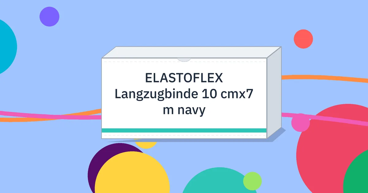 Symbolbild: Packung mit der Aufschrift ELASTOFLEX Langzugbinde 10 cmx7 m navy (PZN 12637346) – Verfügbarkeit und Bezug in Apotheken in Frankfurt am Main