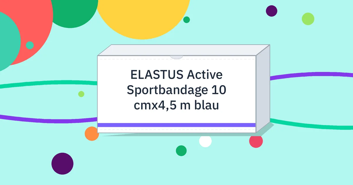 Symbolbild: Packung mit der Aufschrift ELASTUS Active Sportbandage 10 cmx4,5 m blau (PZN 19401428) – Verfügbarkeit und Bezug in Apotheken in Frankfurt am Main