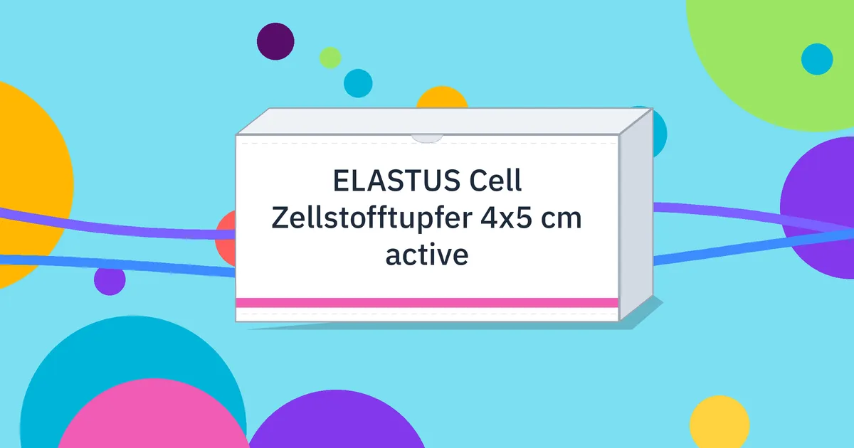 Symbolbild: Packung mit der Aufschrift ELASTUS Cell Zellstofftupfer 4x5 cm active (PZN 01313095) – Verfügbarkeit und Bezug in Apotheken in Frankfurt am Main