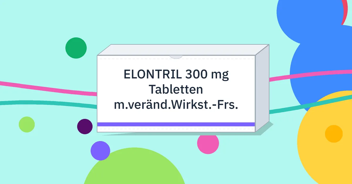 Symbolbild: Packung mit der Aufschrift ELONTRIL 300 mg Tabletten m.veränd.Wirkst.-Frs. (PZN 12344561) – Verfügbarkeit und Bezug in Apotheken in Frankfurt am Main