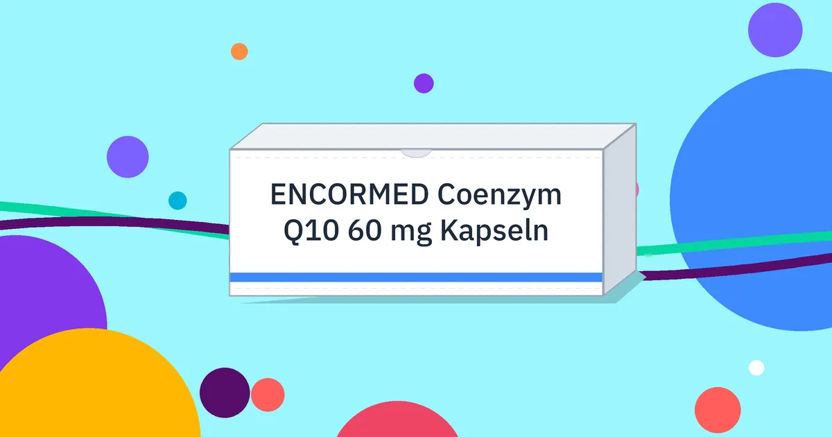 Symbolbild: Packung mit der Aufschrift ENCORMED Coenzym Q10 60 mg Kapseln (PZN 11858298) – Verfügbarkeit und Bezug in Apotheken in Frankfurt am Main