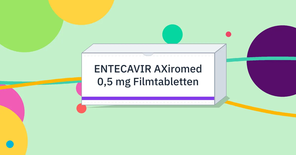 Symbolbild: Packung mit der Aufschrift ENTECAVIR AXiromed 0,5 mg Filmtabletten (PZN 16242946) – Verfügbarkeit und Bezug in Apotheken in Frankfurt am Main