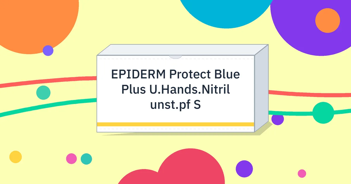 Symbolbild: Packung mit der Aufschrift EPIDERM Protect Blue Plus U.Hands.Nitril unst.pf S (PZN 17896561) – Verfügbarkeit und Bezug in Apotheken in Frankfurt am Main
