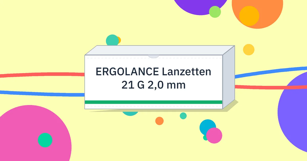 Symbolbild: Packung mit der Aufschrift ERGOLANCE Lanzetten 21 G 2,0 mm (PZN 13900774) – Verfügbarkeit und Bezug in Apotheken in Frankfurt am Main