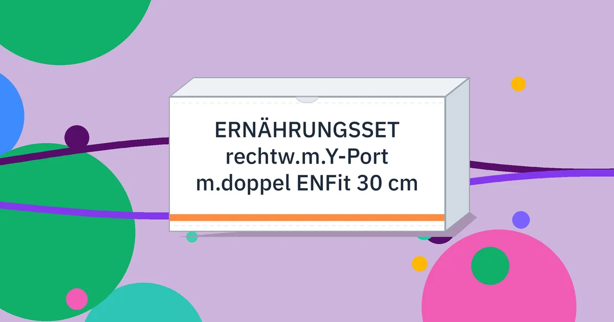 Symbolbild: Packung mit der Aufschrift ERNÄHRUNGSSET rechtw.m.Y-Port m.doppel ENFit 30 cm (PZN 14345228) – Verfügbarkeit und Bezug in Apotheken in Frankfurt am Main