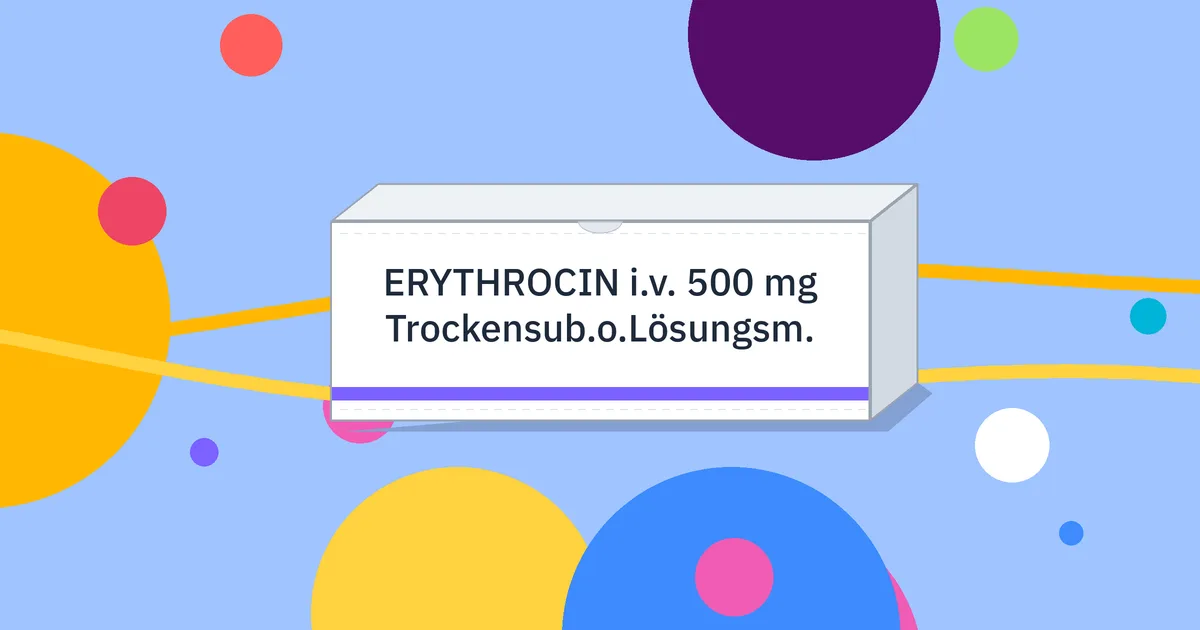 Symbolbild: Packung mit der Aufschrift ERYTHROCIN i.v. 500 mg Trockensub.o.Lösungsm. (PZN 04274585) – Verfügbarkeit und Bezug in Apotheken in Frankfurt am Main