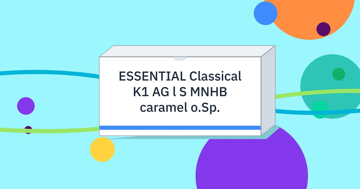 Symbolbild: Packung mit der Aufschrift ESSENTIAL Classical K1 AG l S MNHB caramel o.Sp. (PZN 19321310) – Verfügbarkeit und Bezug in Apotheken in Frankfurt am Main