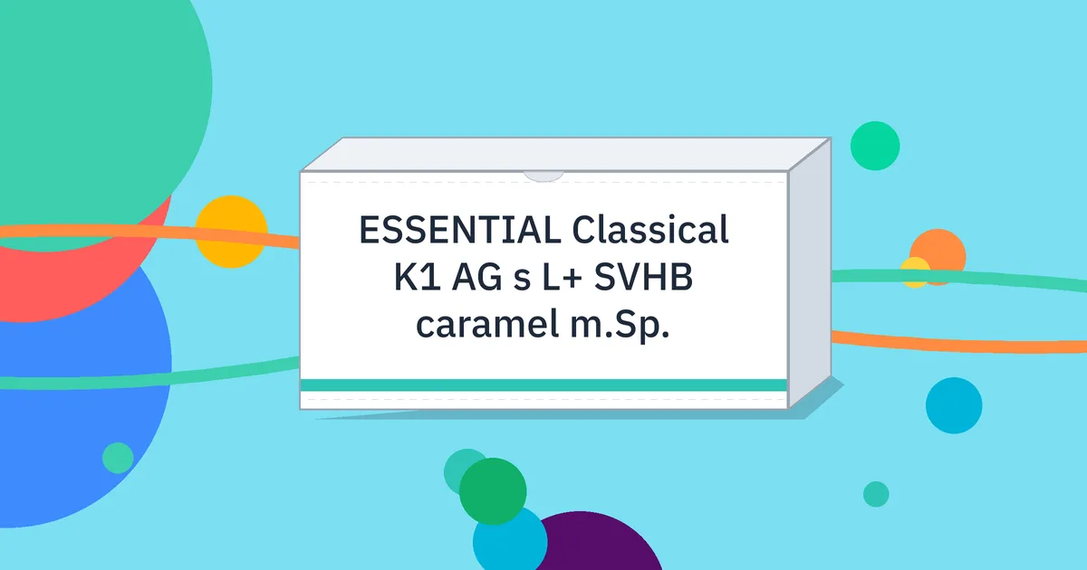 Symbolbild: Packung mit der Aufschrift ESSENTIAL Classical K1 AG s L+ SVHB caramel m.Sp. (PZN 18420731) – Verfügbarkeit und Bezug in Apotheken in Frankfurt am Main