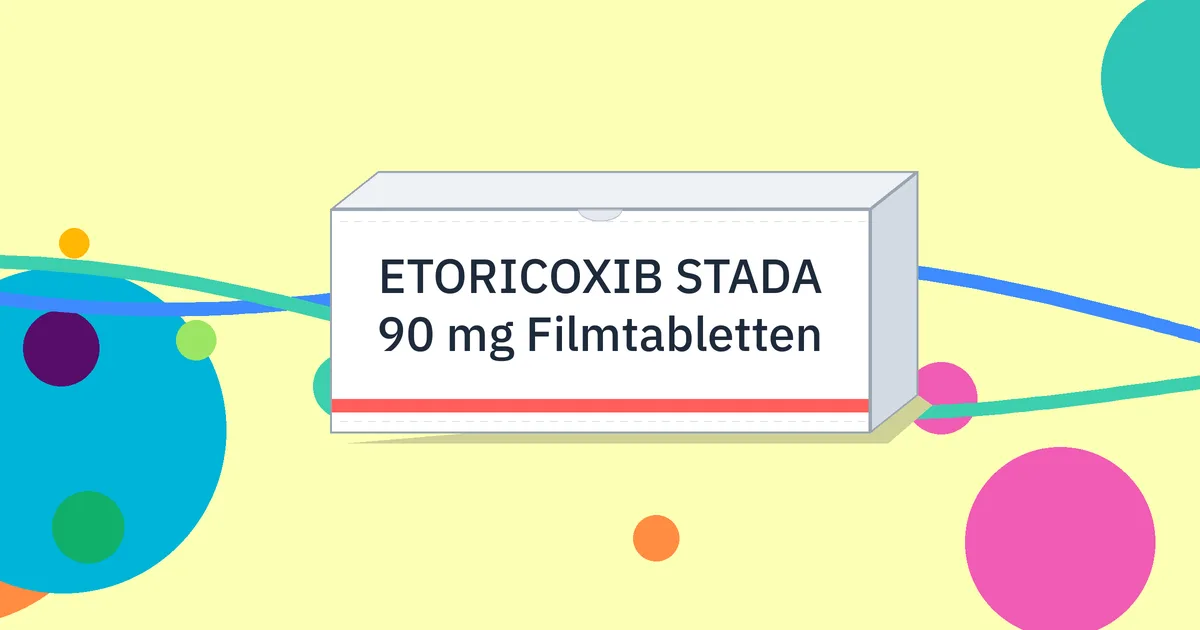 Symbolbild: Packung mit der Aufschrift ETORICOXIB STADA 90 mg Filmtabletten (PZN 11853059) – Verfügbarkeit und Bezug in Apotheken in Frankfurt am Main