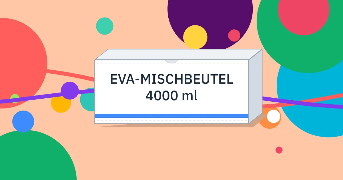 Symbolbild: Packung mit der Aufschrift EVA-MISCHBEUTEL 4000 ml (PZN 01803913) – Verfügbarkeit und Bezug in Apotheken in Frankfurt am Main