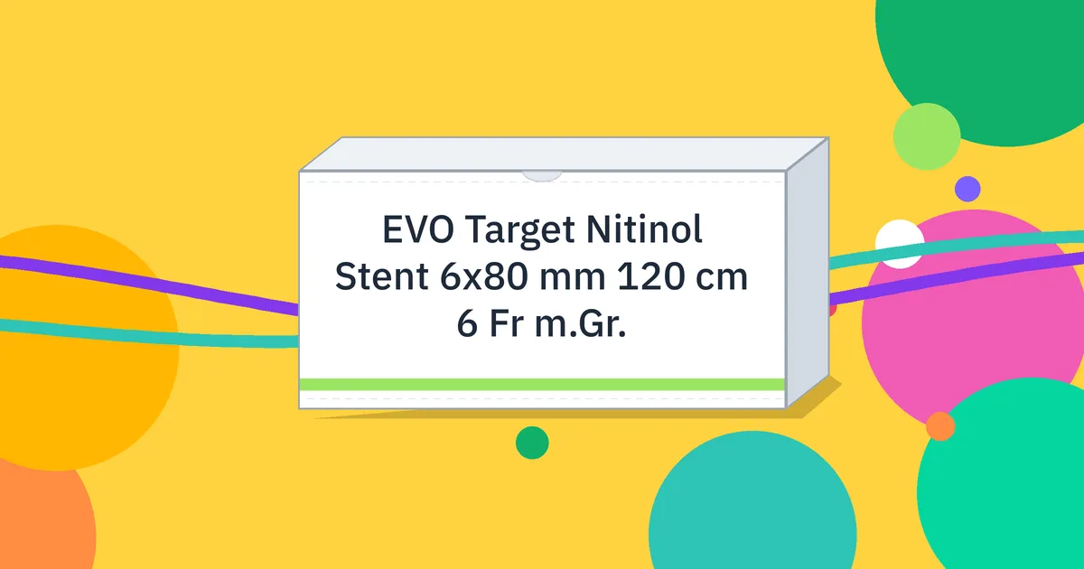 Symbolbild: Packung mit der Aufschrift EVO Target Nitinol Stent 6x80 mm 120 cm 6 Fr m.Gr. (PZN 00105041) – Verfügbarkeit und Bezug in Apotheken in Frankfurt am Main