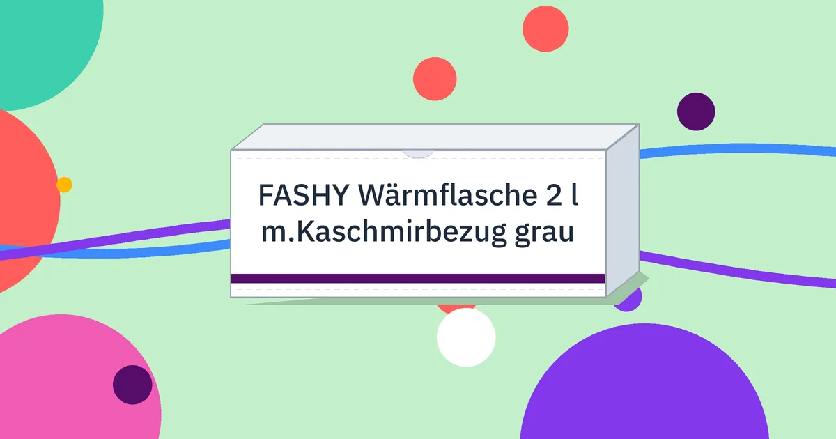 Symbolbild: Packung mit der Aufschrift FASHY Wärmflasche 2 l m.Kaschmirbezug grau (PZN 18649190) – Verfügbarkeit und Bezug in Apotheken in Frankfurt am Main