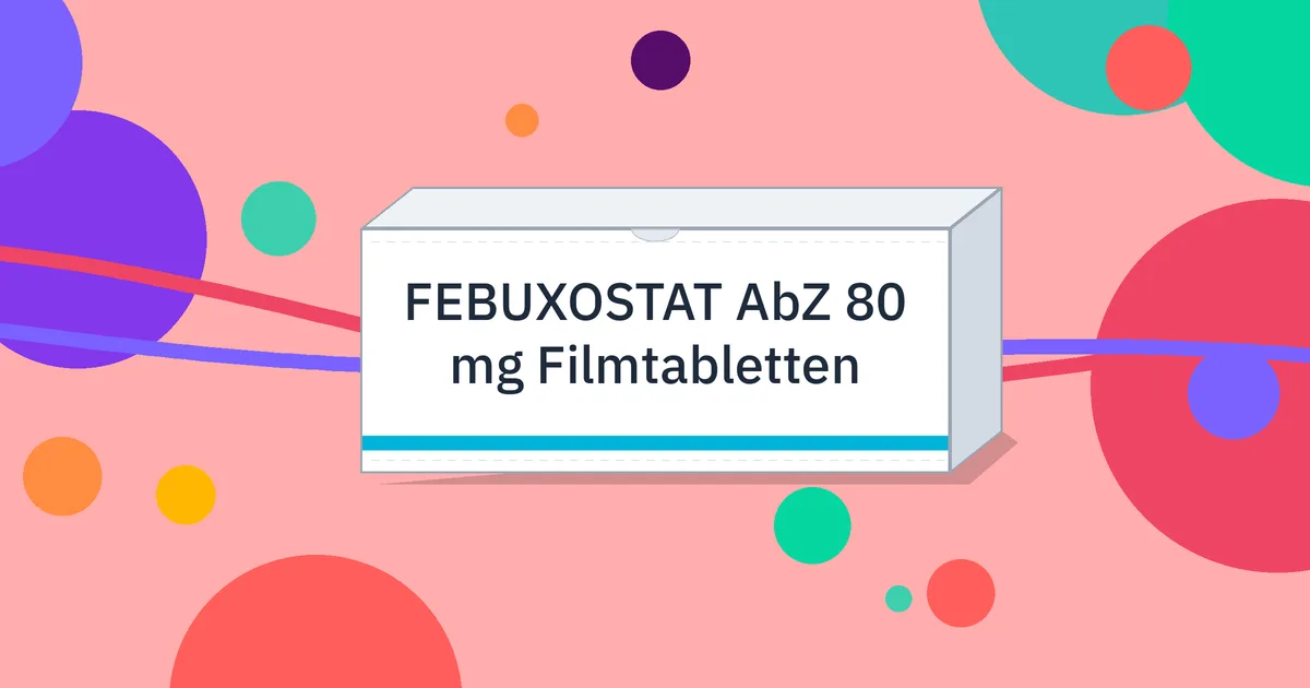 Symbolbild: Packung mit der Aufschrift FEBUXOSTAT AbZ 80 mg Filmtabletten (PZN 14215595) – Verfügbarkeit und Bezug in Apotheken in Frankfurt am Main